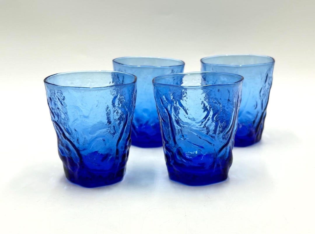 Vintage Morgantown Crinkle Glasses, Cobalt Blue, Seneca Driftwood ...