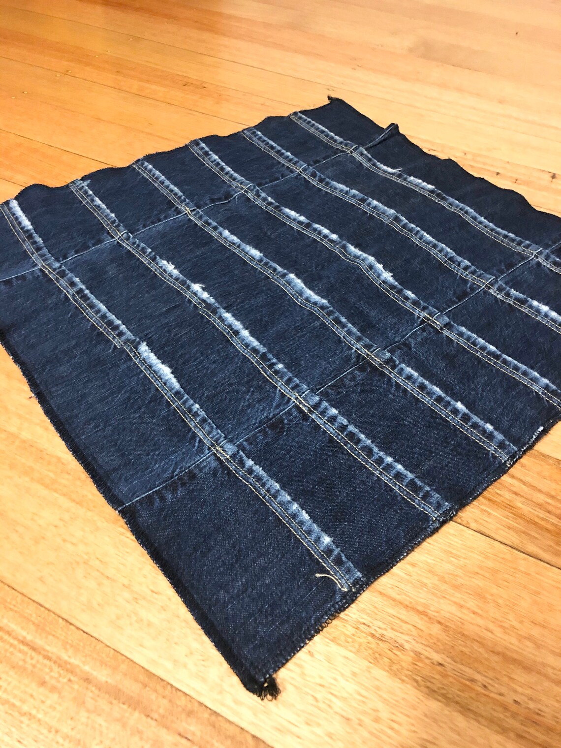 Repurposed bulk dark indigo denim jean hem panels fabric | Etsy
