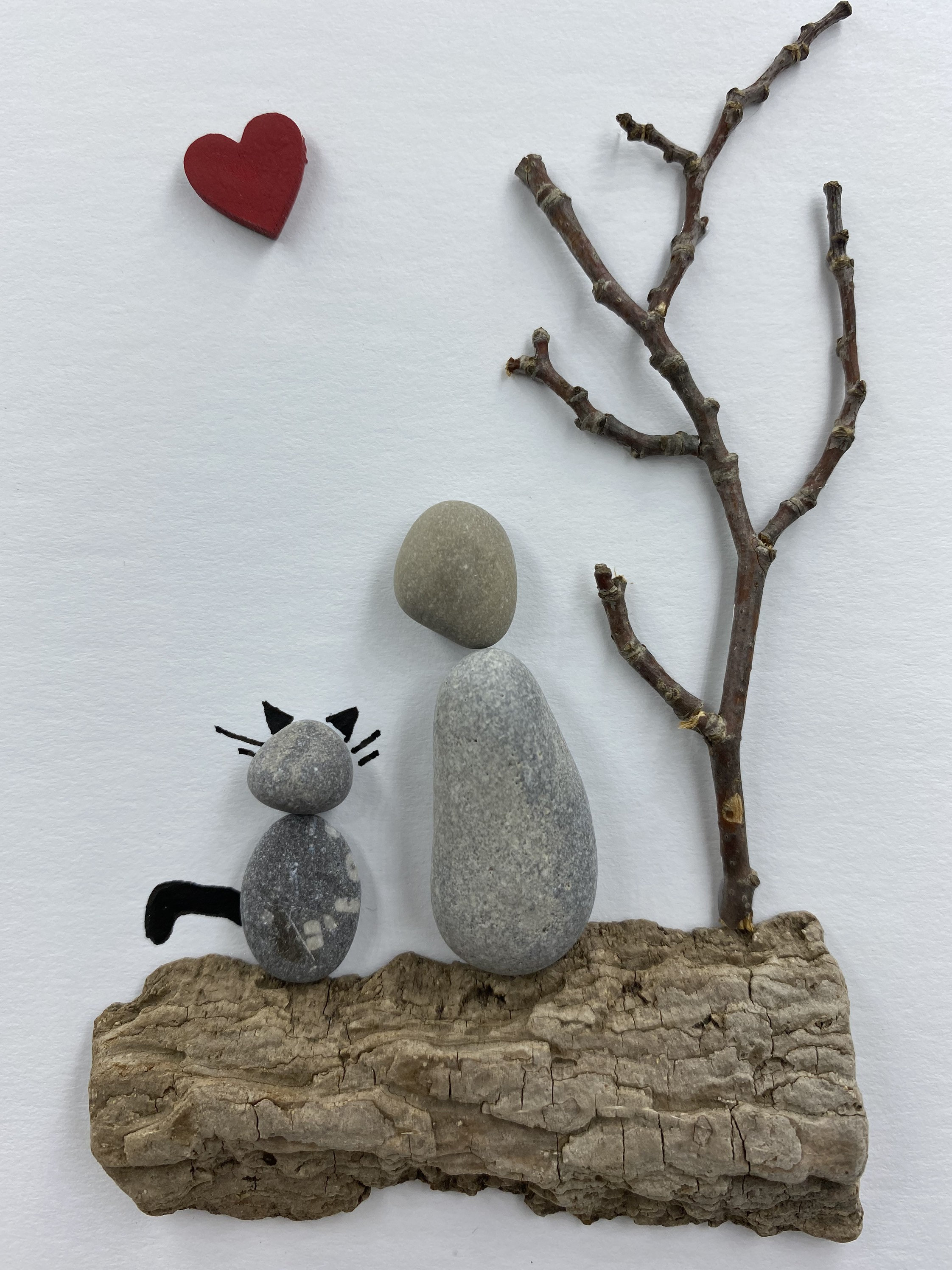 Pebble Art Single with cat 5 by 7 framed cat pebble art | Etsy