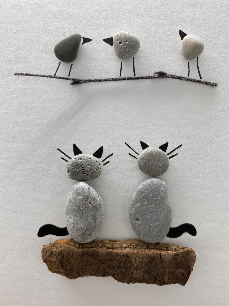Pebble Art Cats 5 by 7 frame cat pebble art | Etsy