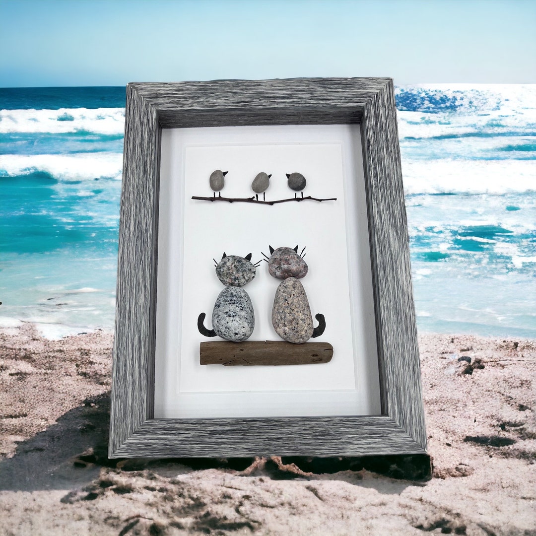 Pebble Art Cats - 5 by 7 - Frame - Cat Pebble Art - Etsy