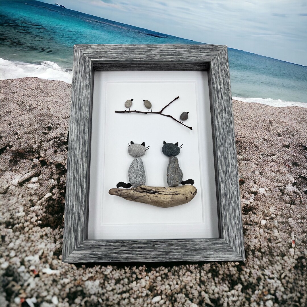 Pebble Art Cats 5 by 7 Frame Cat Pebble Art - Etsy