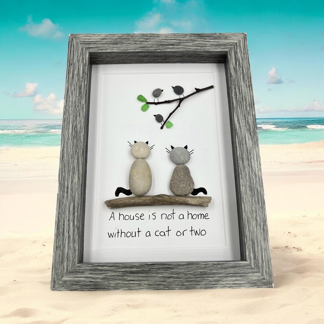 Pebble Art Cats - 5 by 7 - Framed - Cat Pebble Art - Etsy