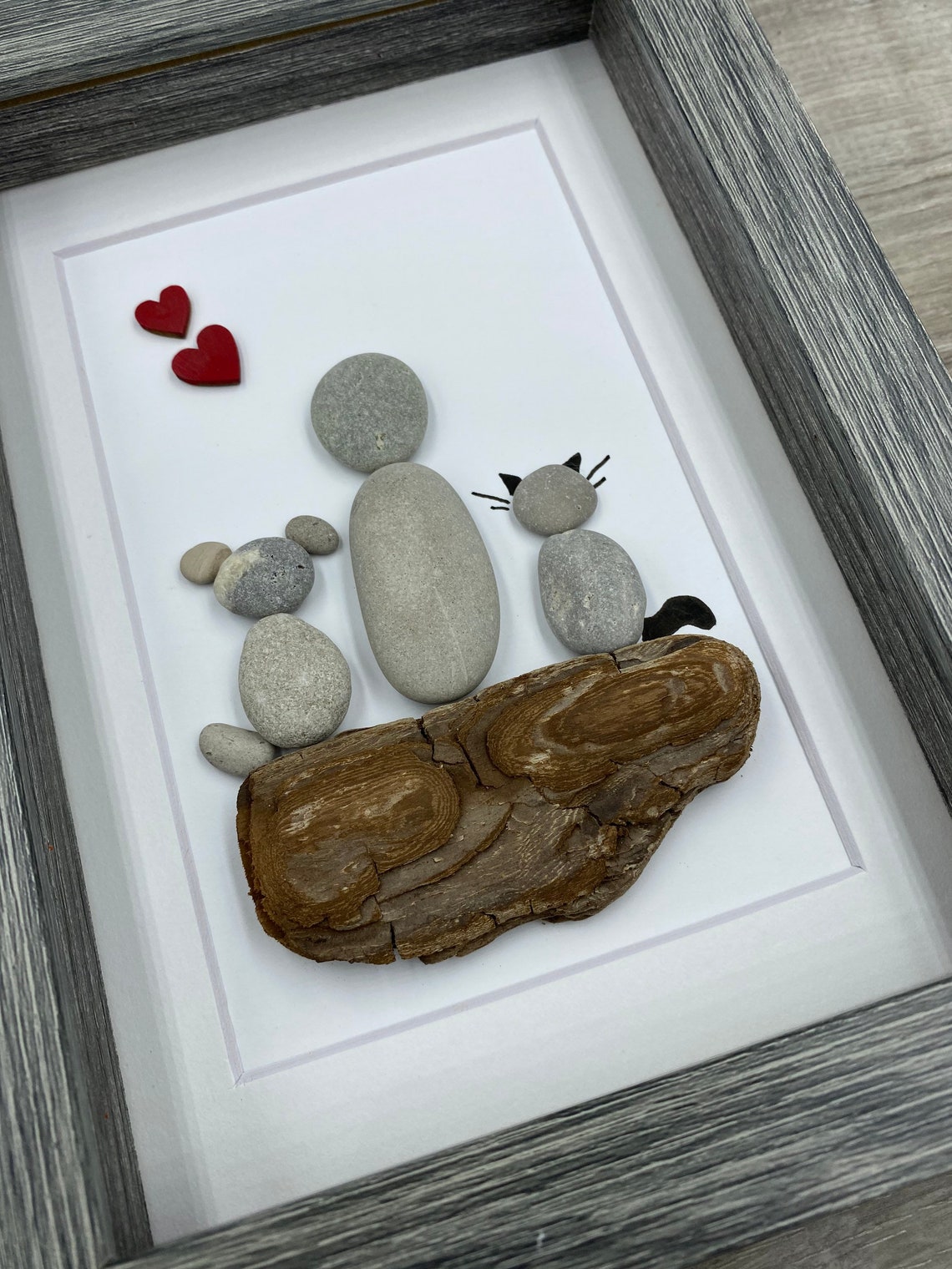Pebble Art Single with cat and dog 5 by 7 framed dog | Etsy