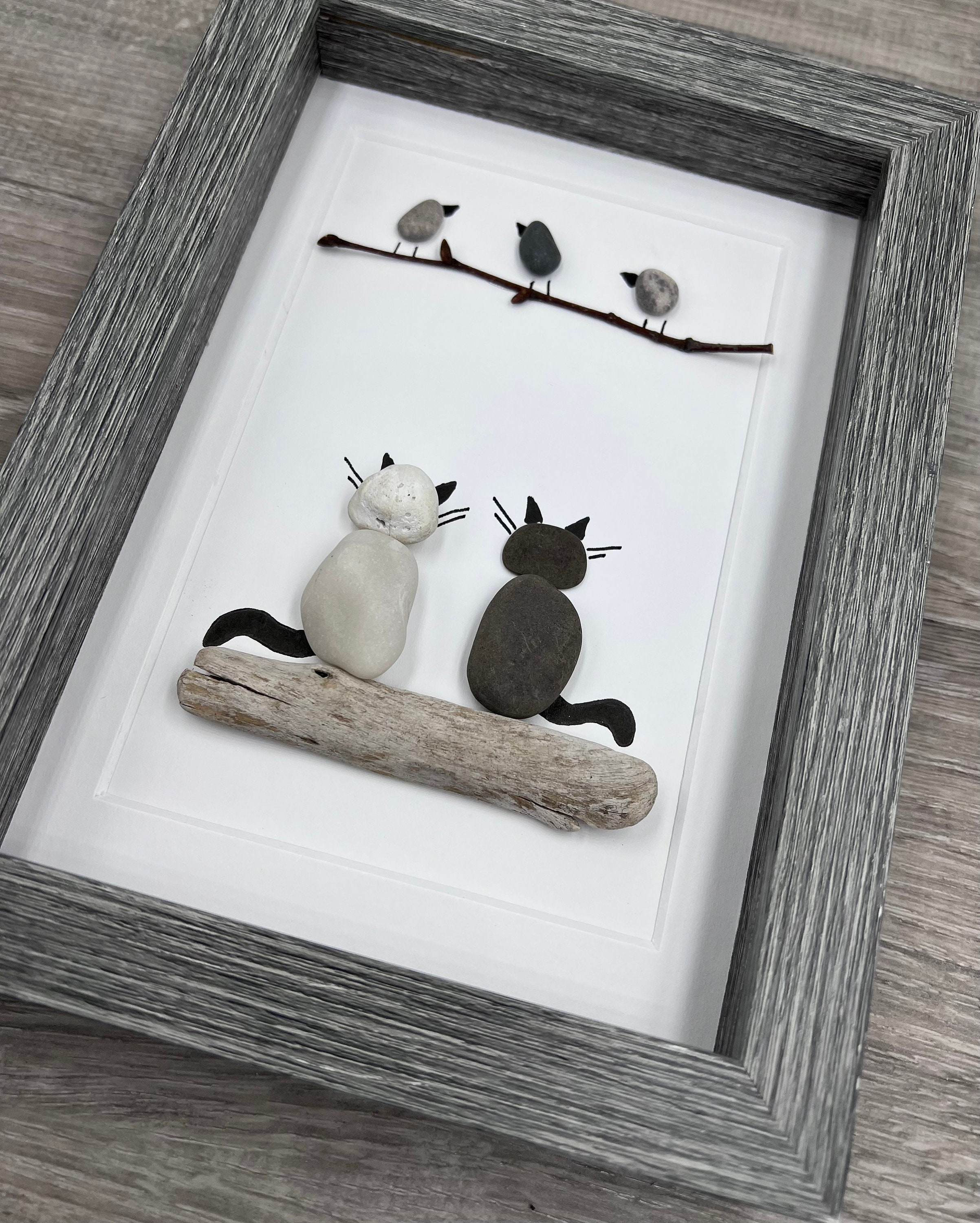 Pebble Art Cats 5 by 7 Framed Cat Pebble Art - Etsy