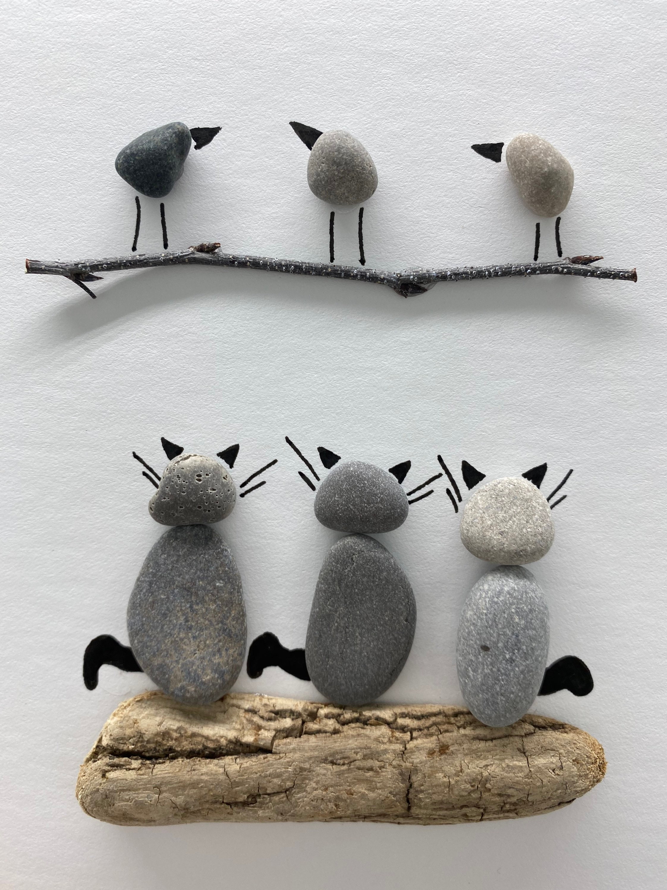 Pebble Art Cats 5 by 7 framed cat pebble art | Etsy