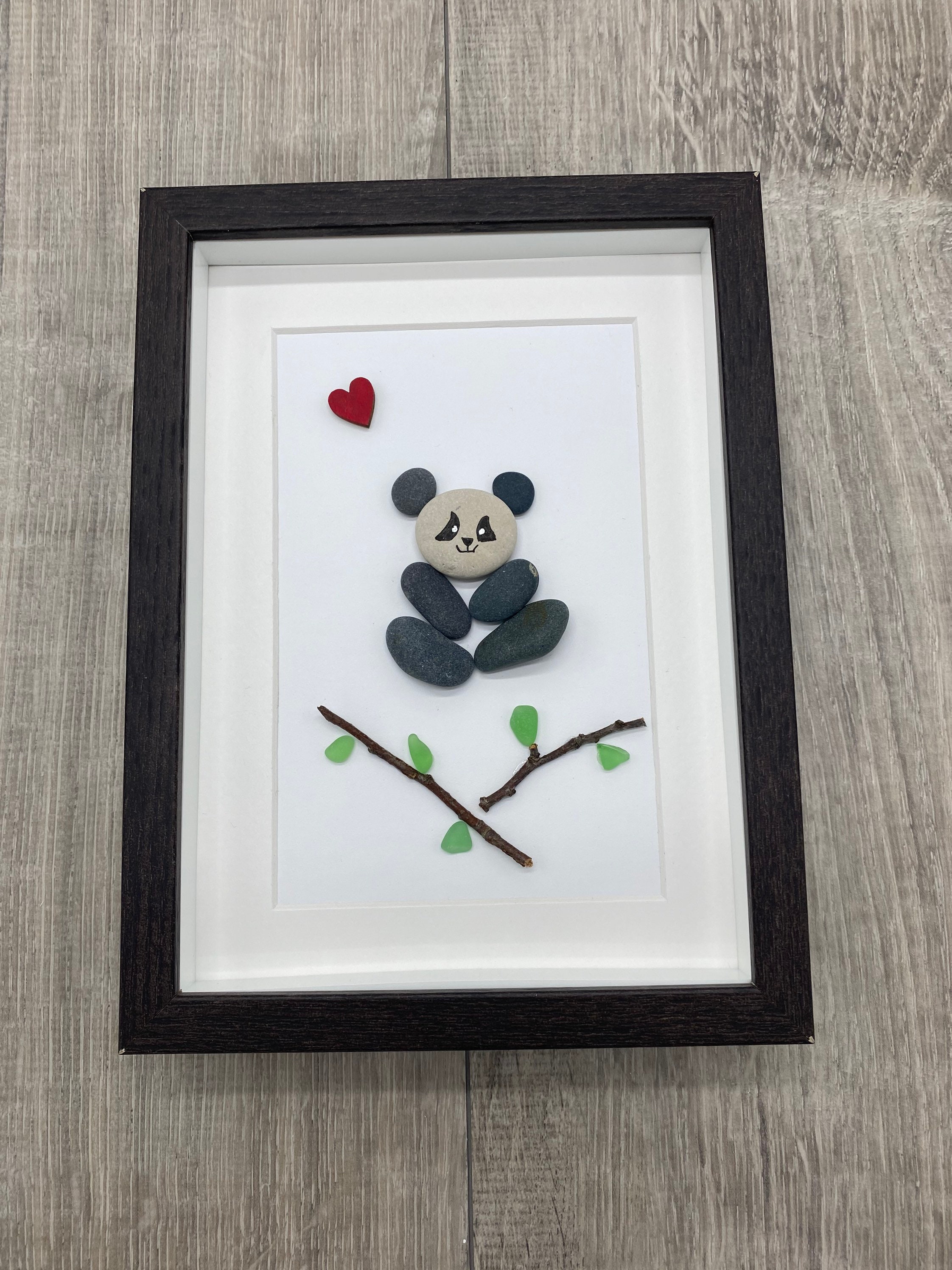 Pebble Art Panda 5 by 7 framed panda bear pebble art | Etsy