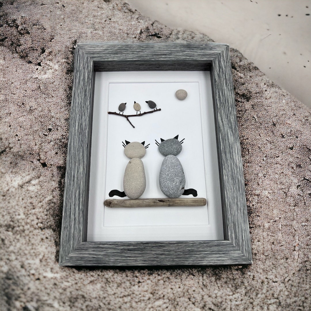Pebble Art Cats - 5 by 7 - Frame - Cat Pebble Art - Etsy