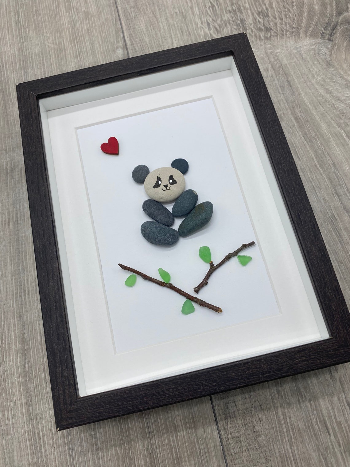 Pebble Art Panda 5 by 7 framed panda bear pebble art | Etsy