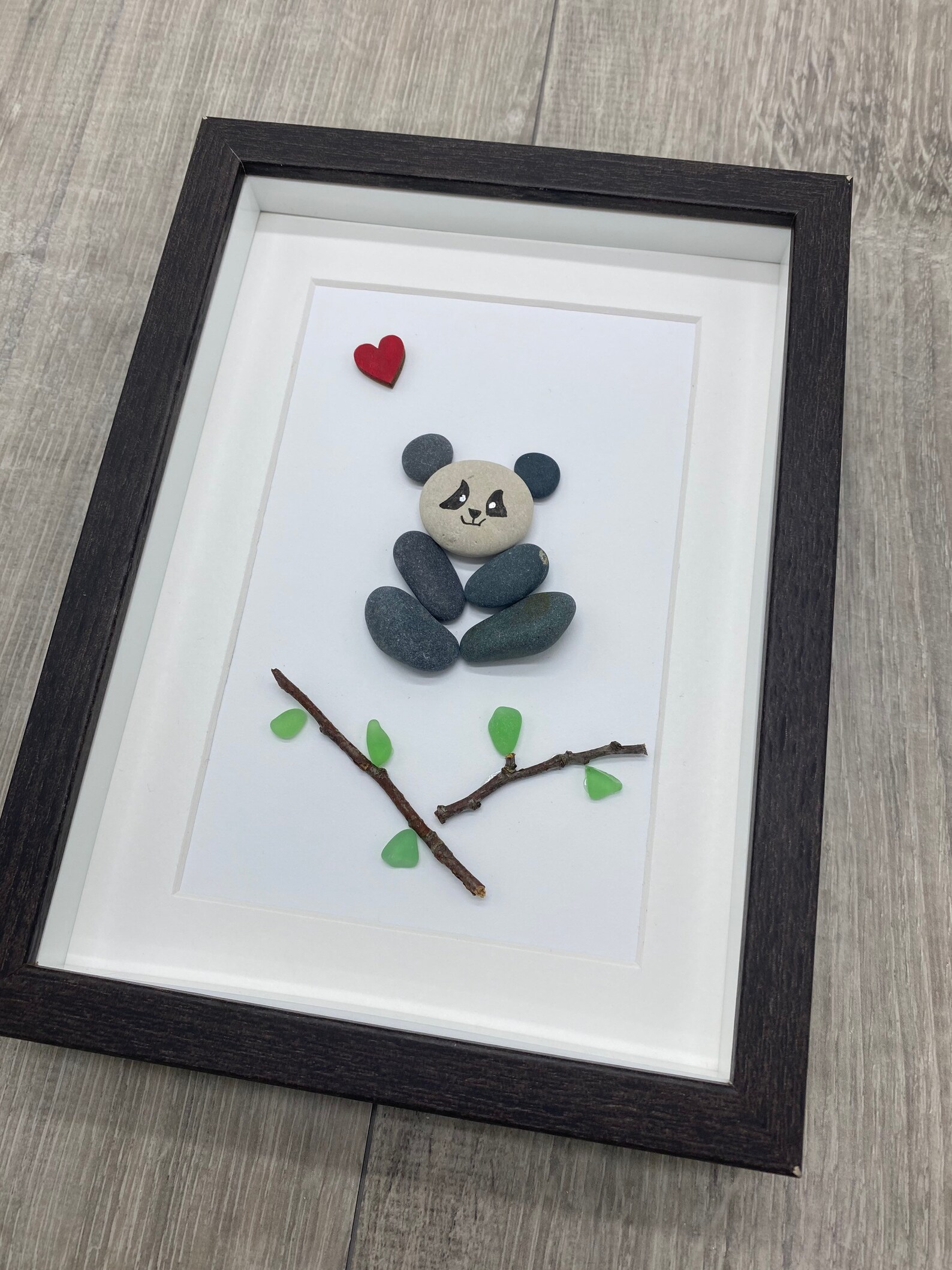 Pebble Art Panda 5 by 7 framed panda bear pebble art | Etsy
