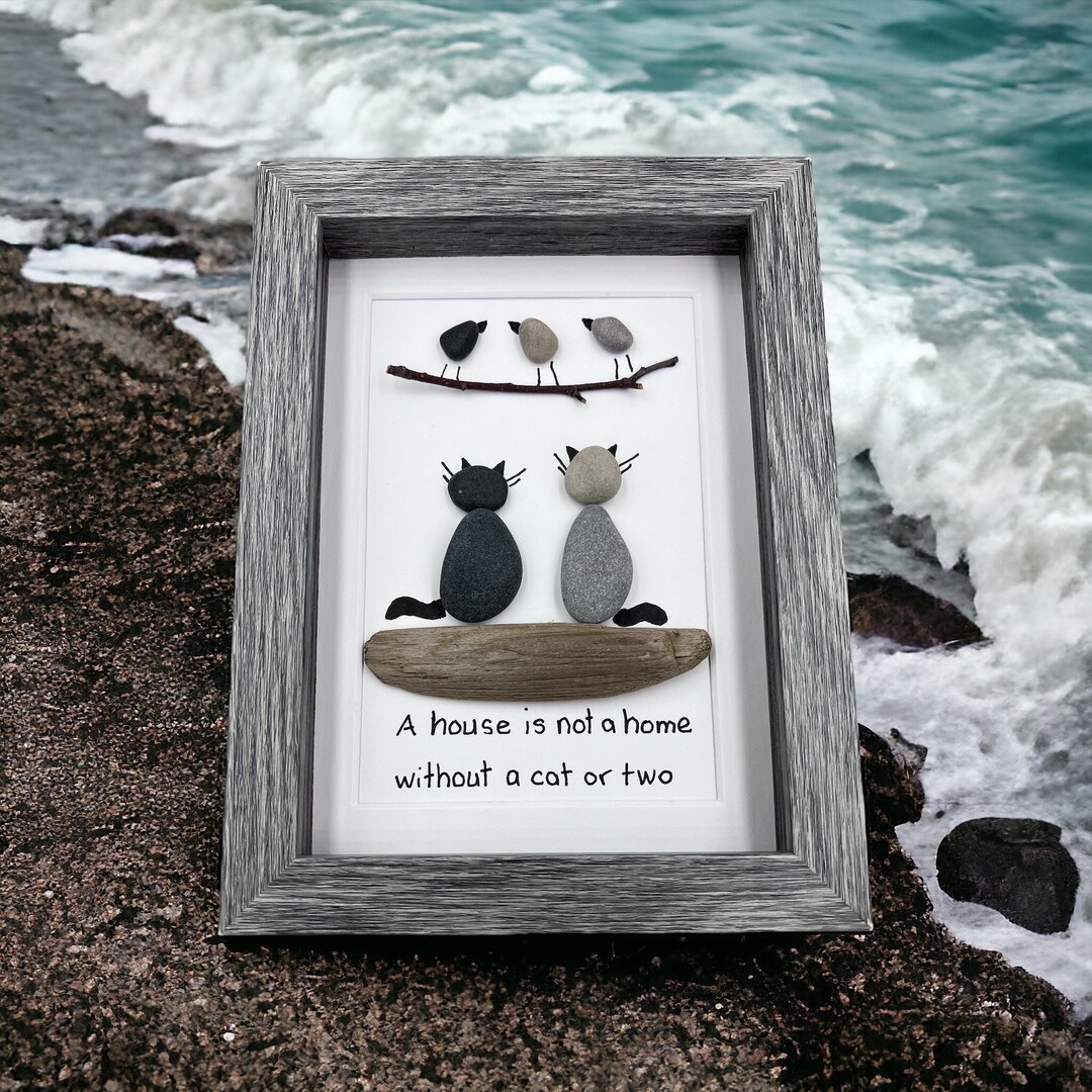 Pebble Art Cats 5 by 7 Framed Cat Pebble Art - Etsy