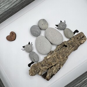 Pebble Art Couple With Cats - 5 by 7 Framed - Couple Pebble Art - Etsy