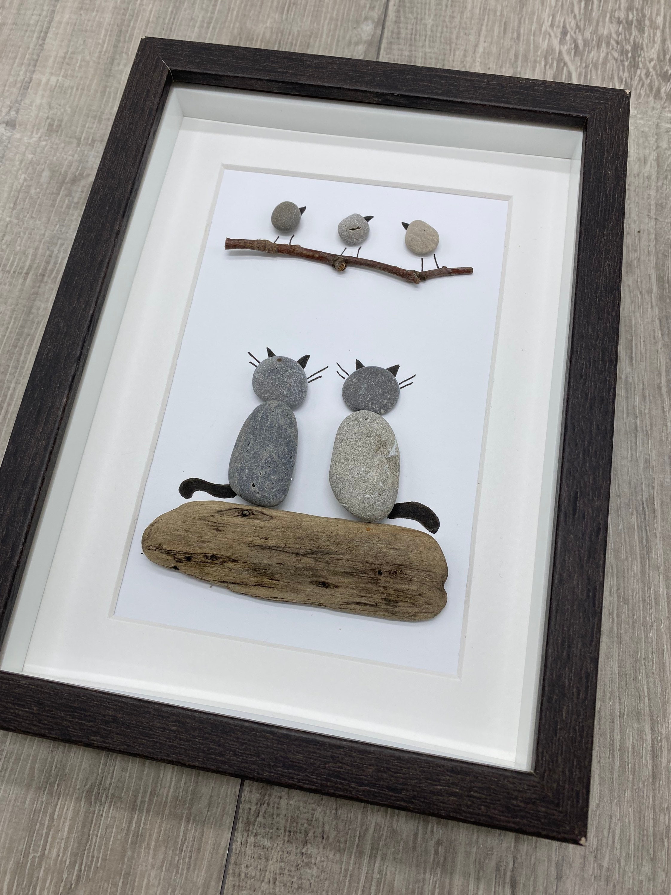 Pebble Art Cats 5 by 7 framed | Etsy
