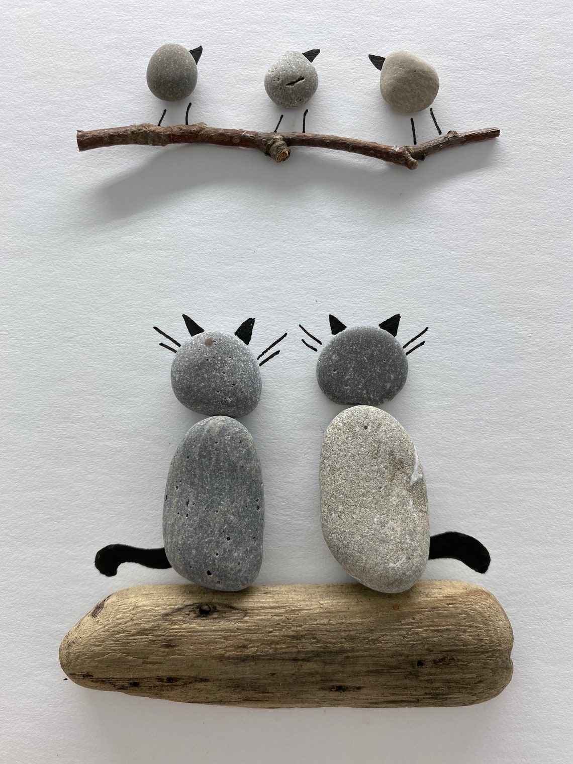 Pebble Art Cats 5 by 7 framed | Etsy