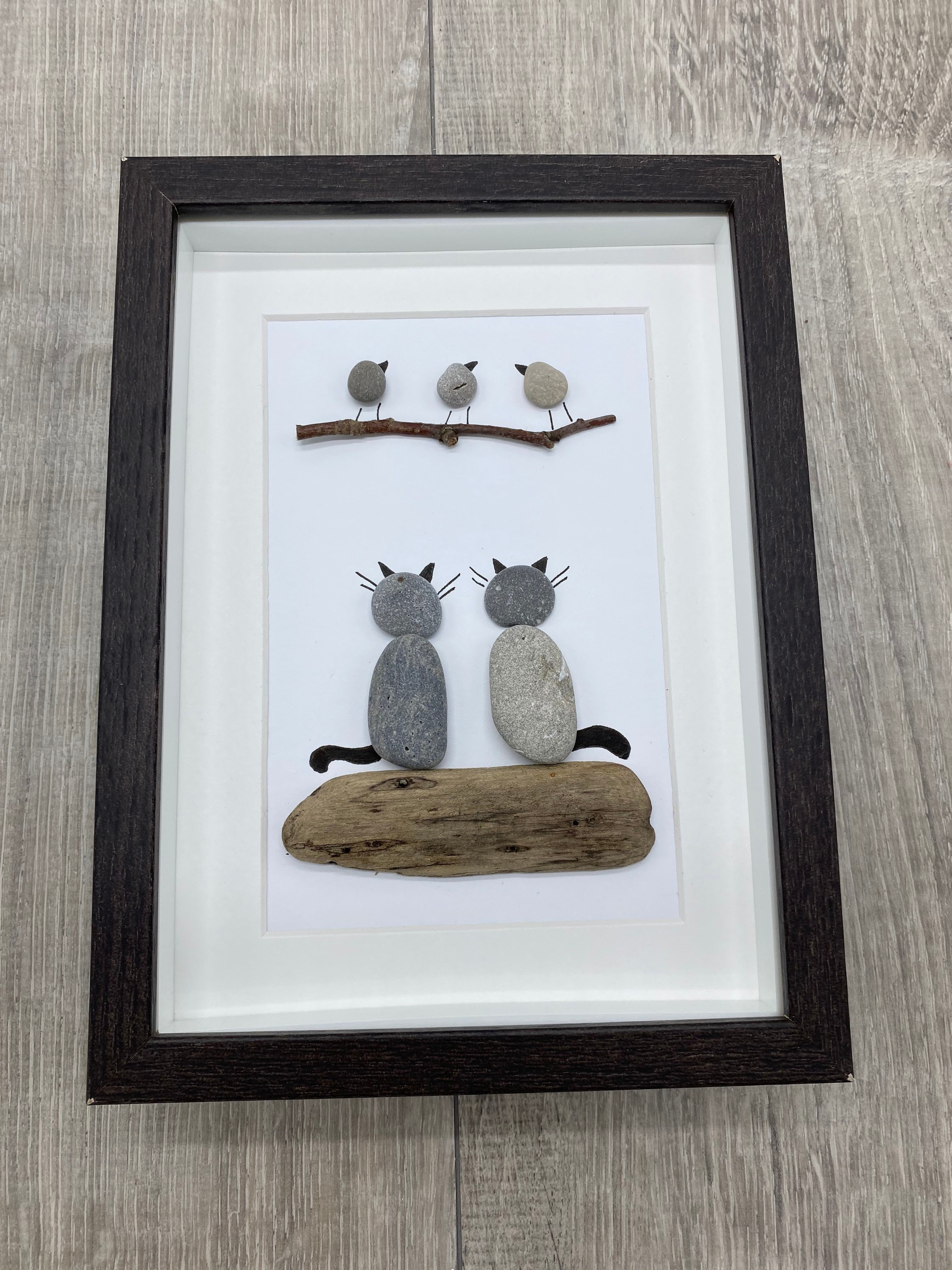 Pebble Art Cats 5 by 7 framed | Etsy