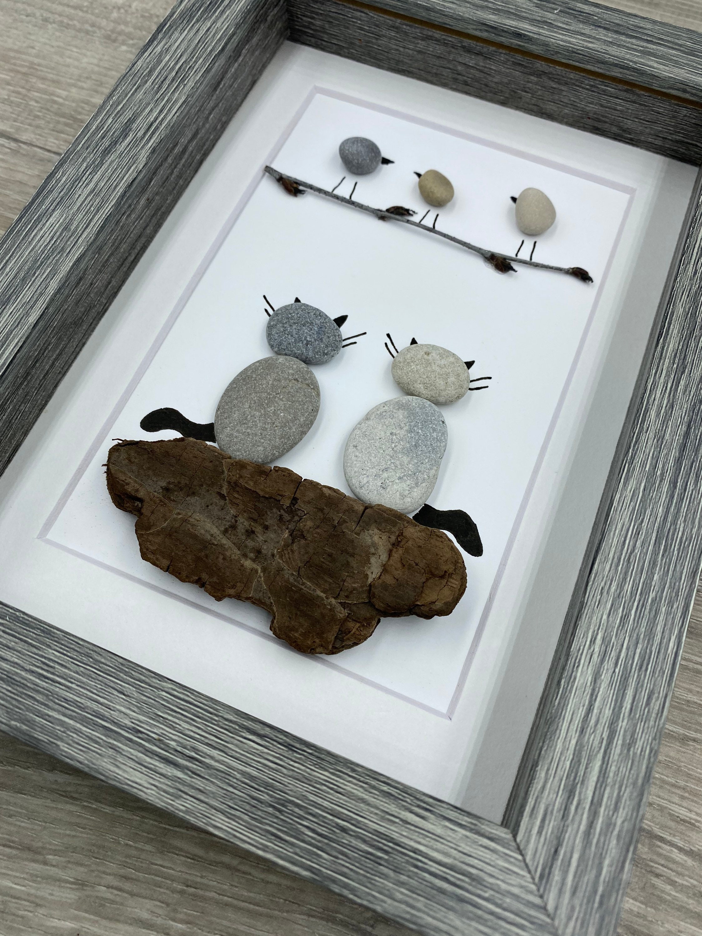 Pebble Art Cats 5 by 7 frame cat pebble art | Etsy