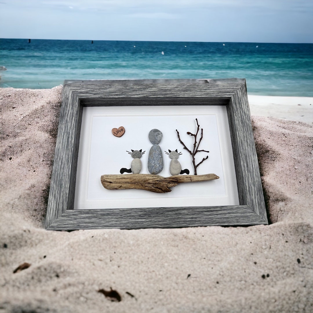 Pebble Art Single With Cats 5 by 7 Framed Cat Pebble Art - Etsy