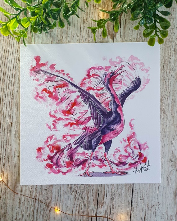 Galarian Moltres Square Art Print Watercolor Paper Texture - Etsy