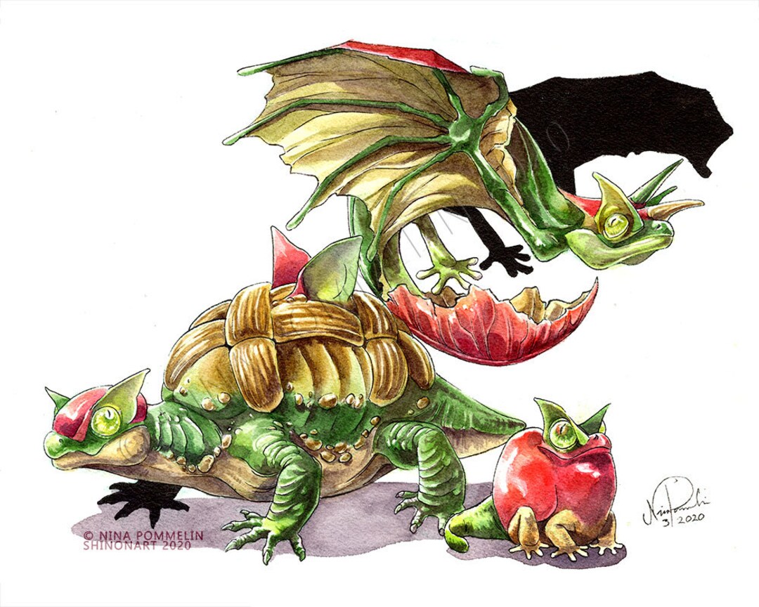 Applin, Flapple, Appletun, Original Watercolour Painting, Creature ...