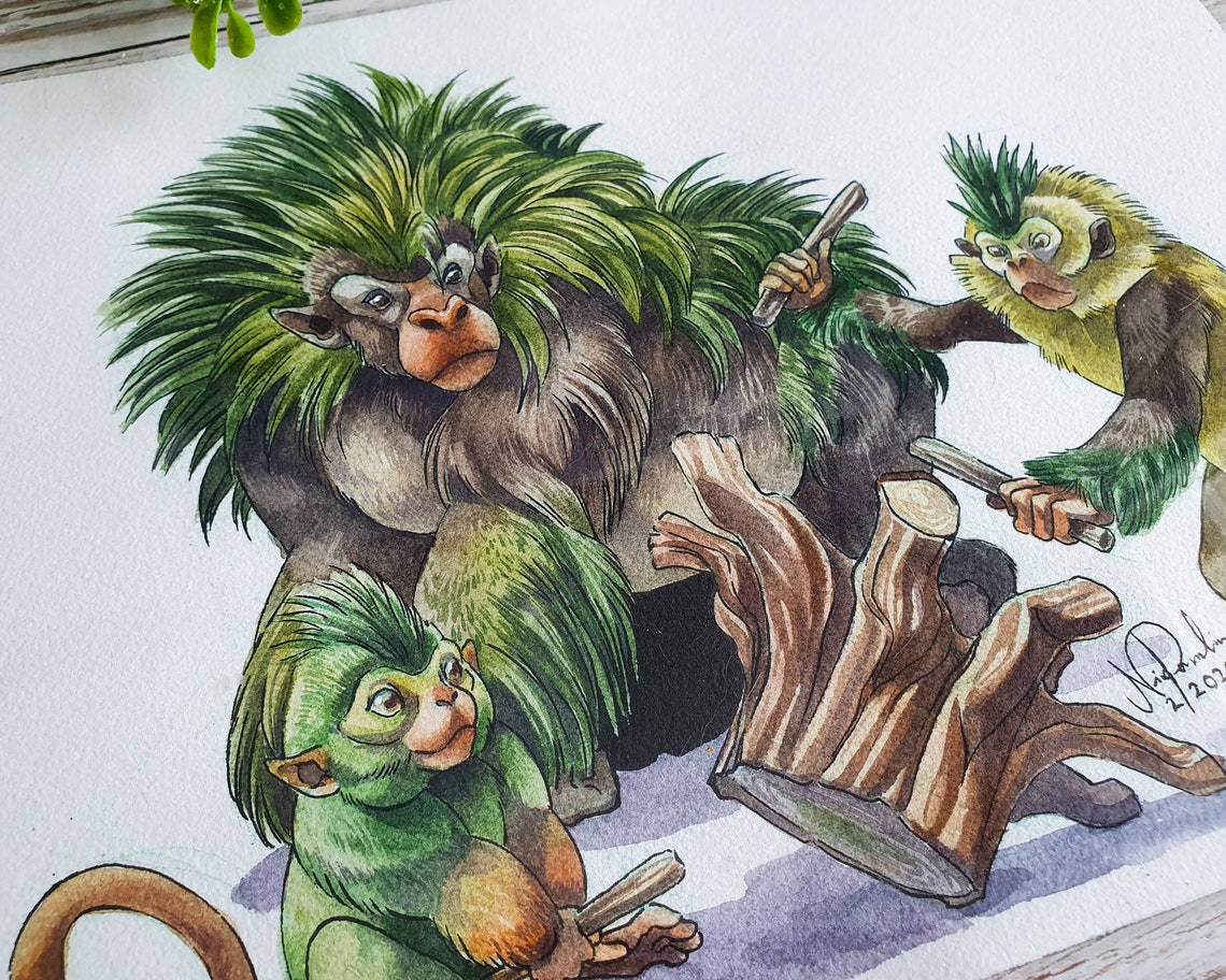 Grookey, Thwackey, Rillaboom, Original Watercolour Painting, Creature ...