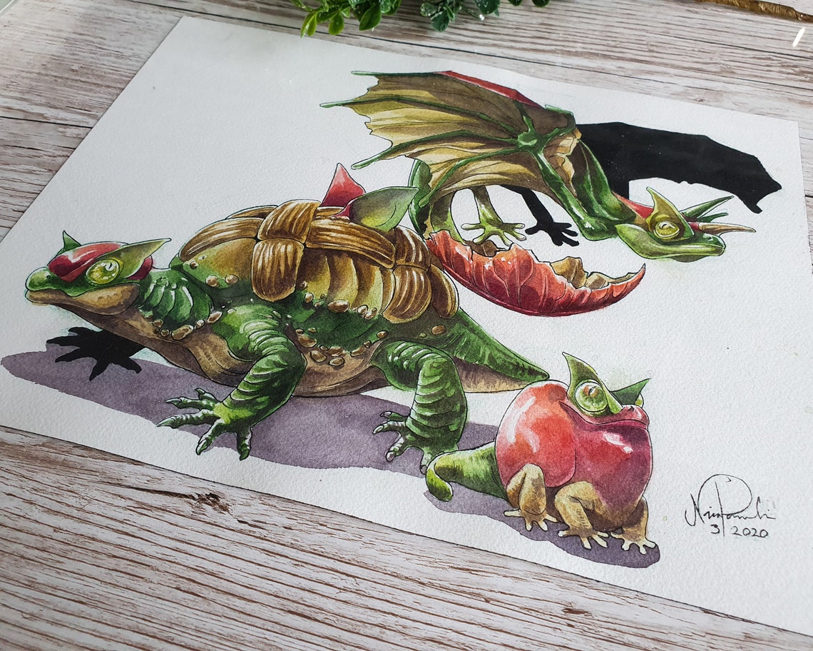 Applin Flapple Appletun Original Watercolour Painting - Etsy UK