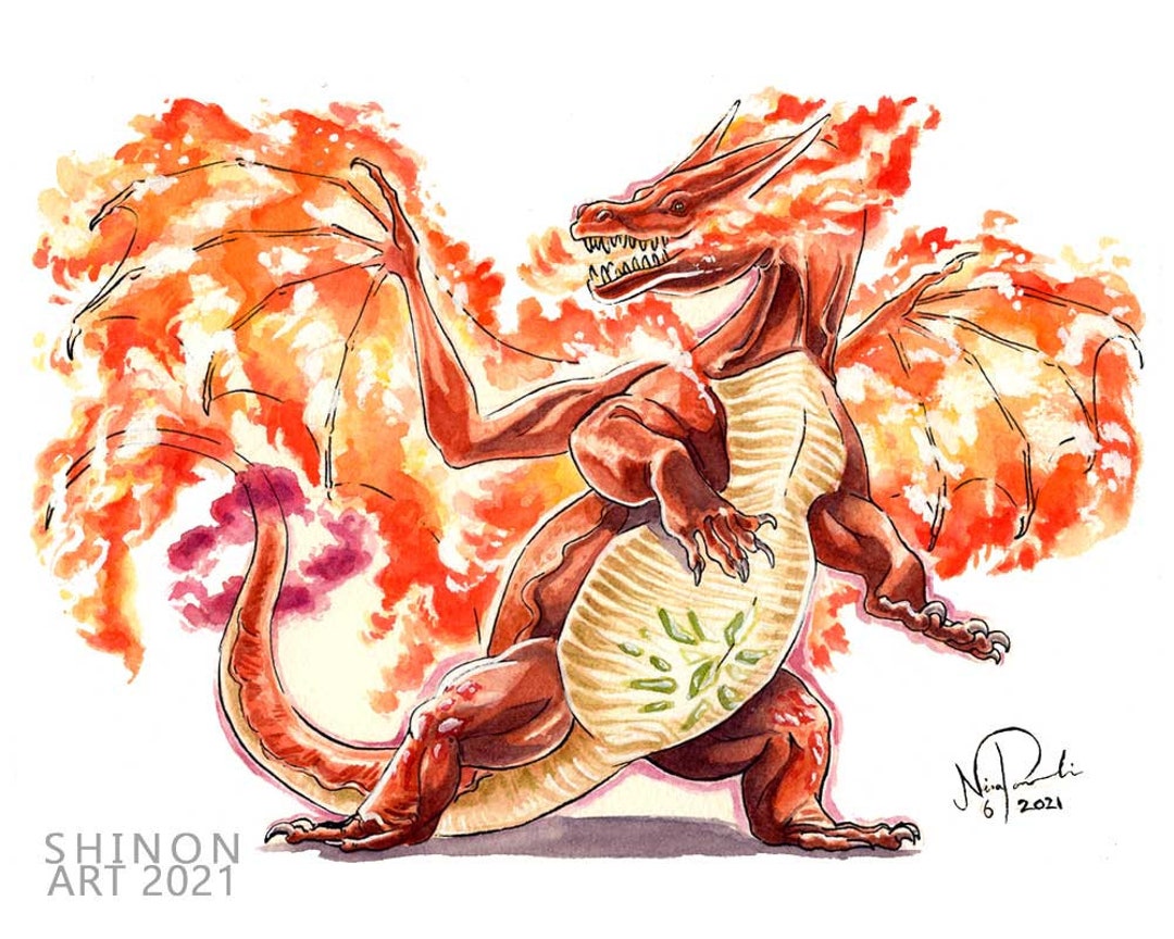 Gmax Charizard, Original Watercolour Painting, Creature Painting ...