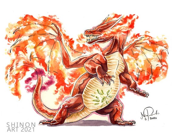 Gmax Charizard Original Watercolour Painting Creature - Etsy