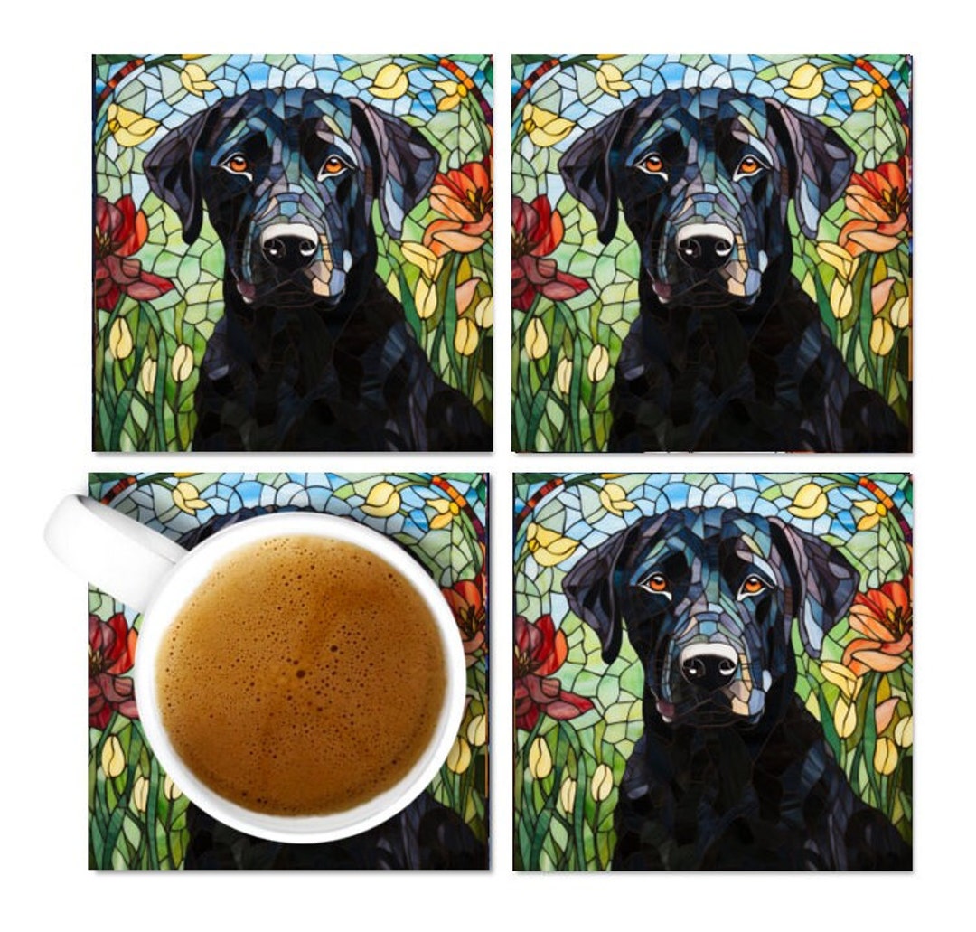 Black Lab Coasters, Black Labrador Coaster Set, Black Lab Coaster Gift ...