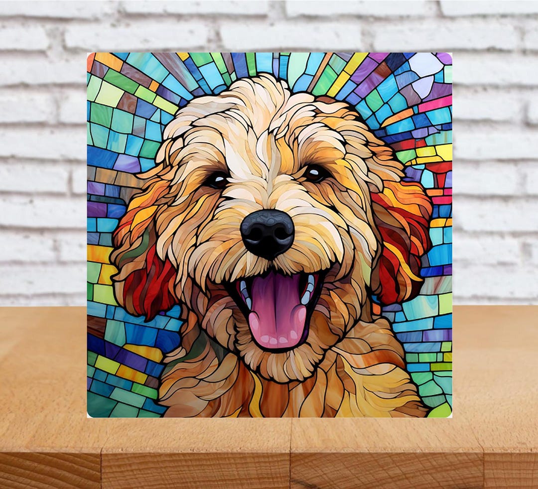 Mini Goldendoodle Wall Art, Mini Goldendoodle Decor, Faux Stained-glass ...
