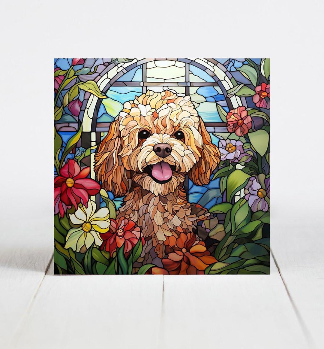 Cavapoo Ceramic Tile, Cavapoo Decorative Tile, Cavapoo Gift, Cavapoo Coaster, Faux Stained-glass ...