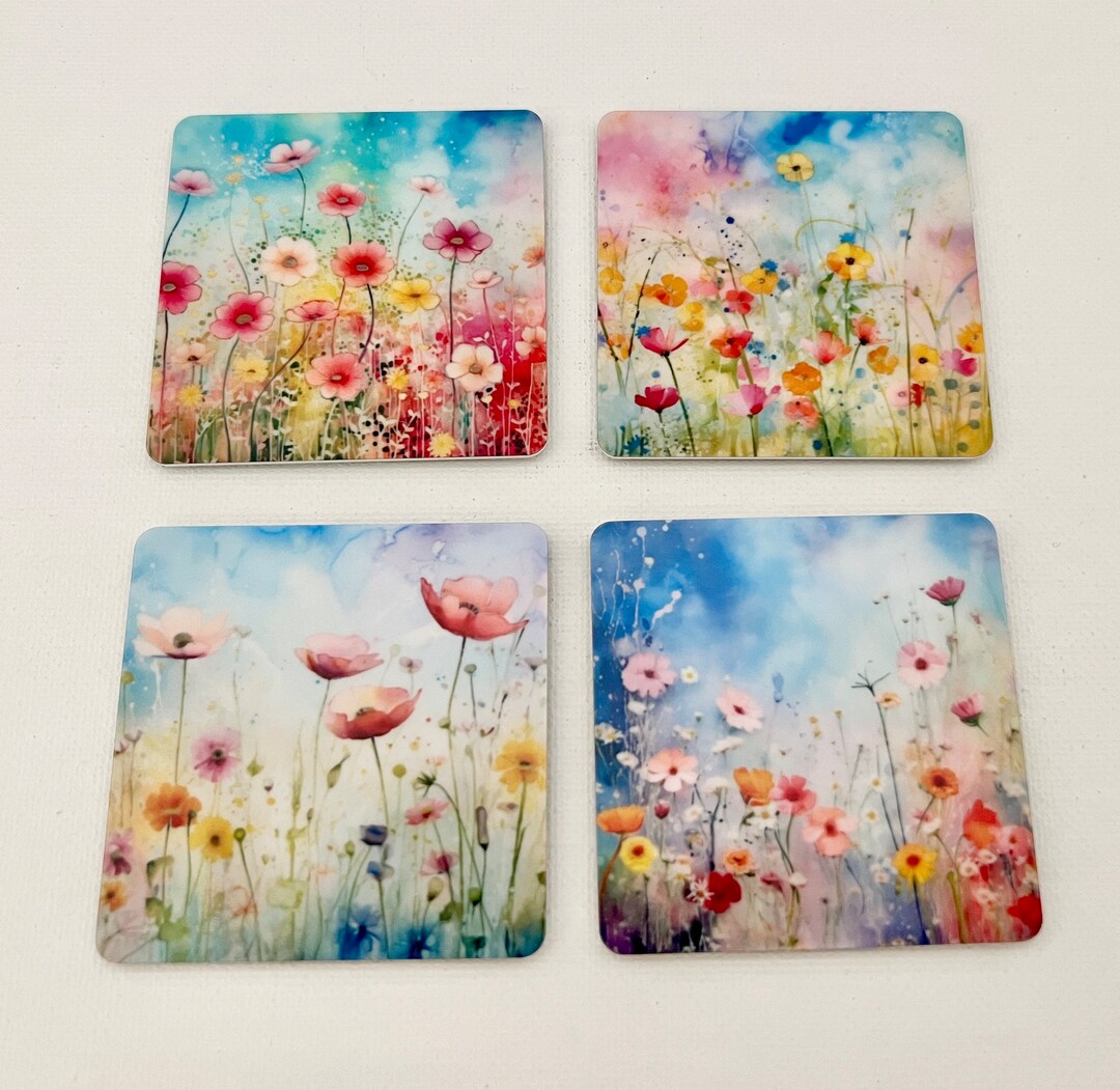 Floral Magnets, 4 Floral Magnet Set, Floral Refrigerator Magnets ...