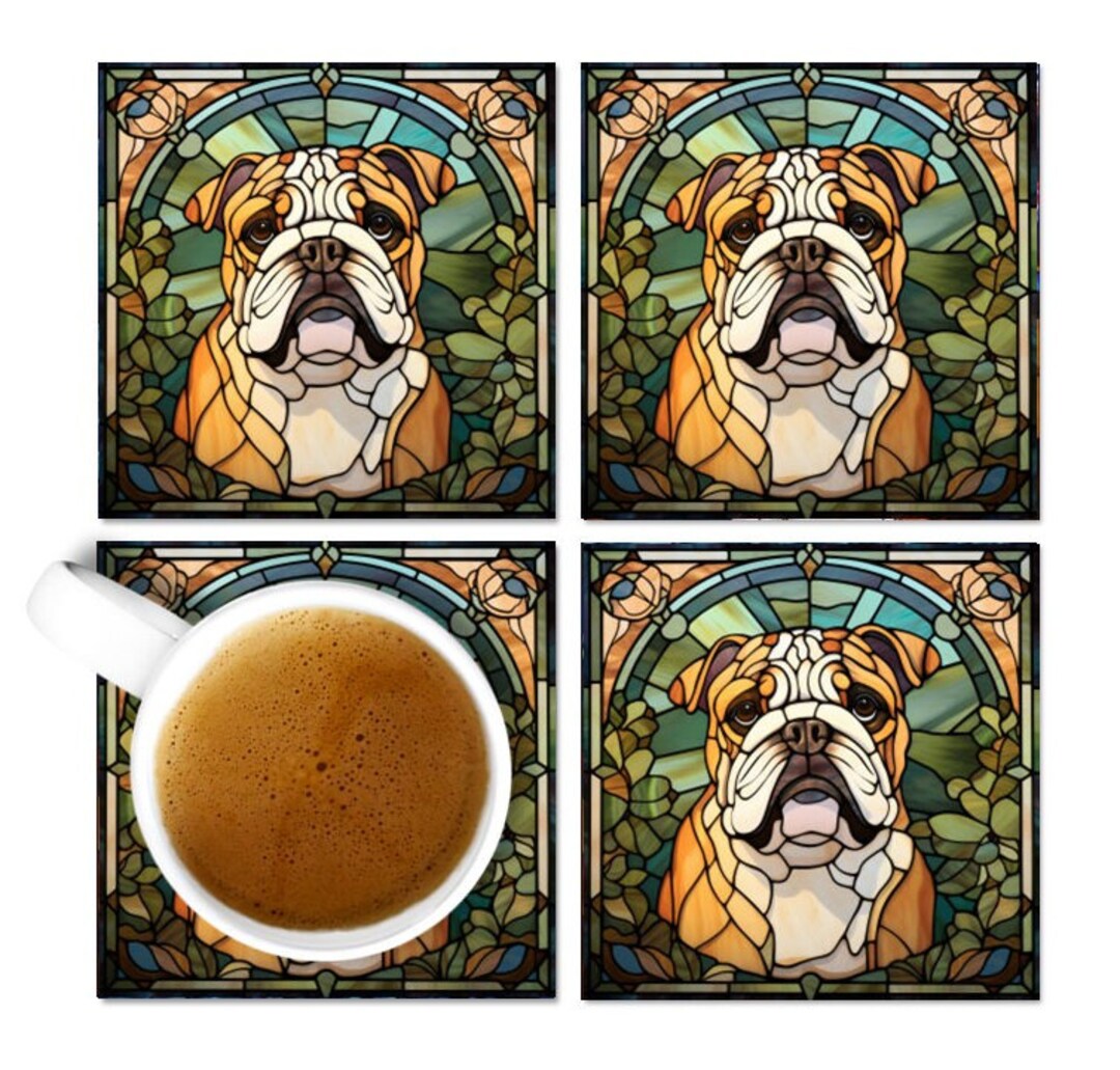 Bulldog Coasters, Bulldog Coaster Set, Bulldog Coaster Gift, Bulldog ...