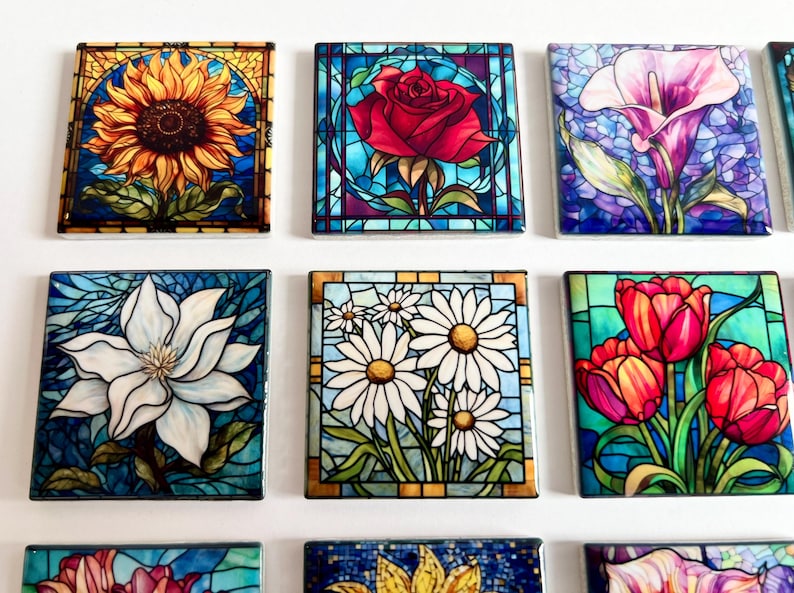 Flower Craft Tiles for DIY Projects | Square Floral Craft Tiles | Faux ...
