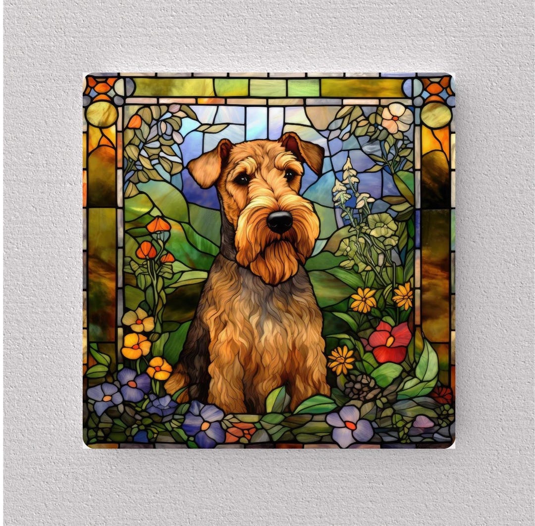 Airedale Terrier Wall Art, Airedale Decor, Faux Stained-glass Dog Sign ...