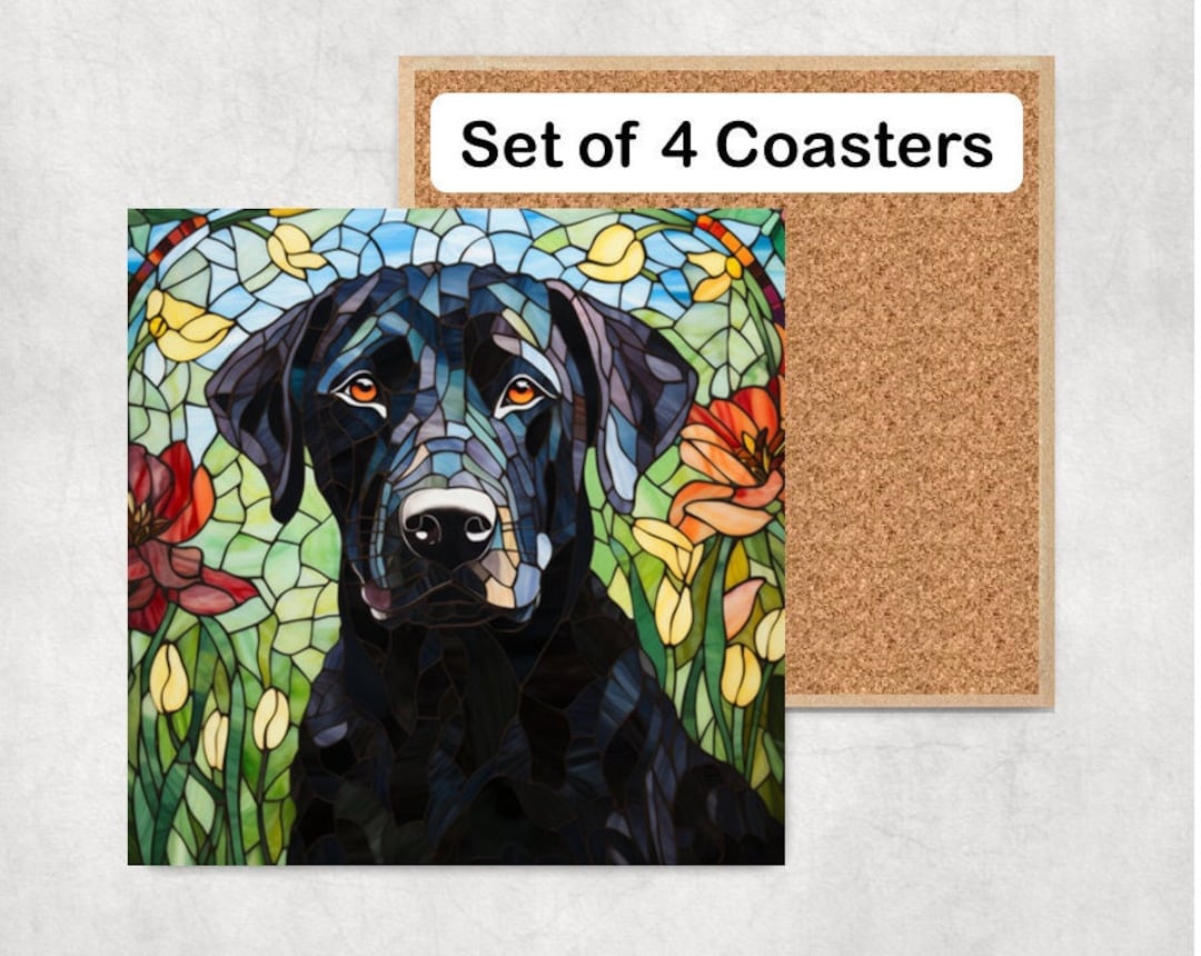 Black Lab Coasters, Black Labrador Coaster Set, Black Lab Coaster Gift ...