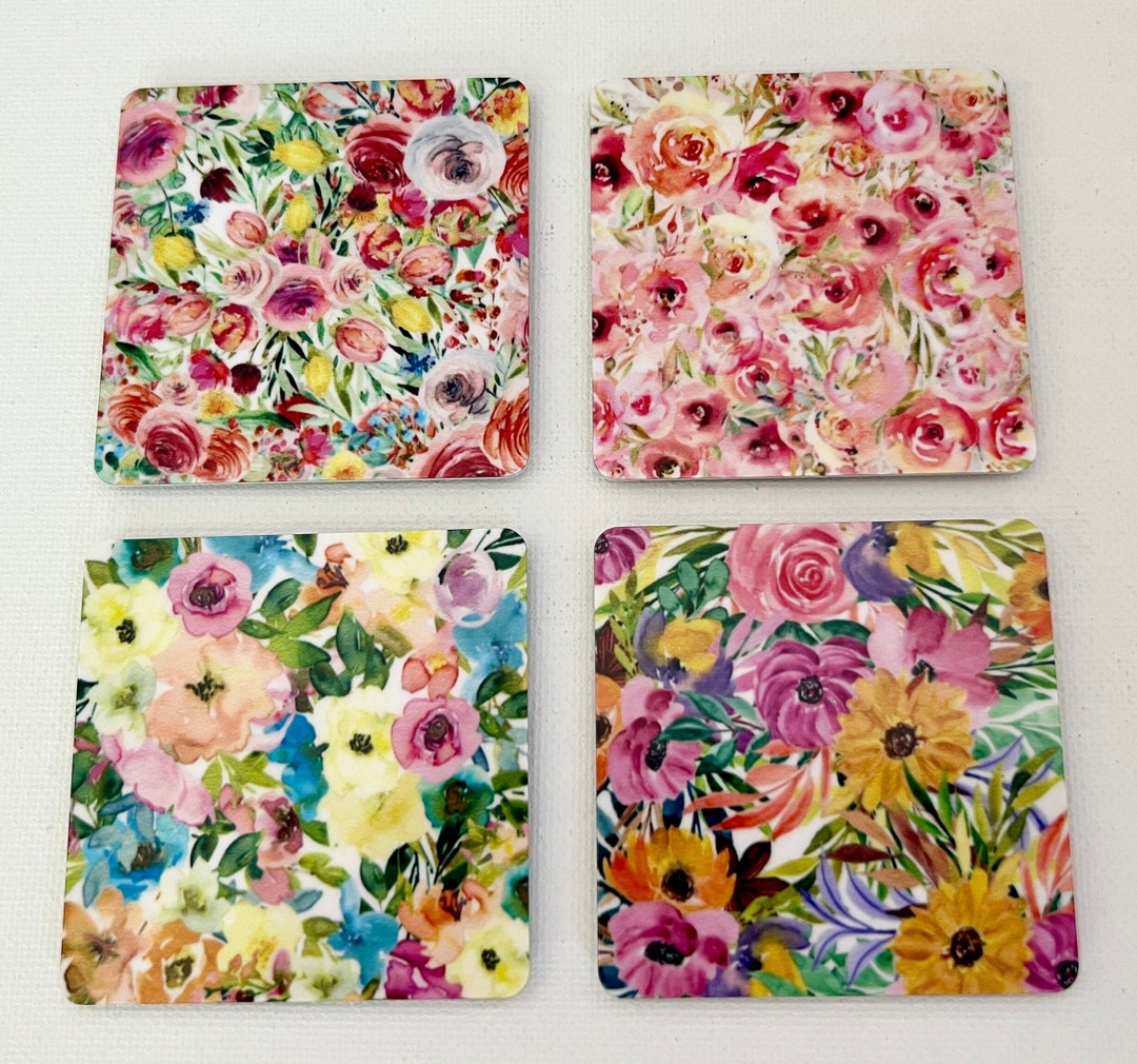 Floral Magnets, 4 Floral Magnet Set, Floral Refrigerator Magnets ...