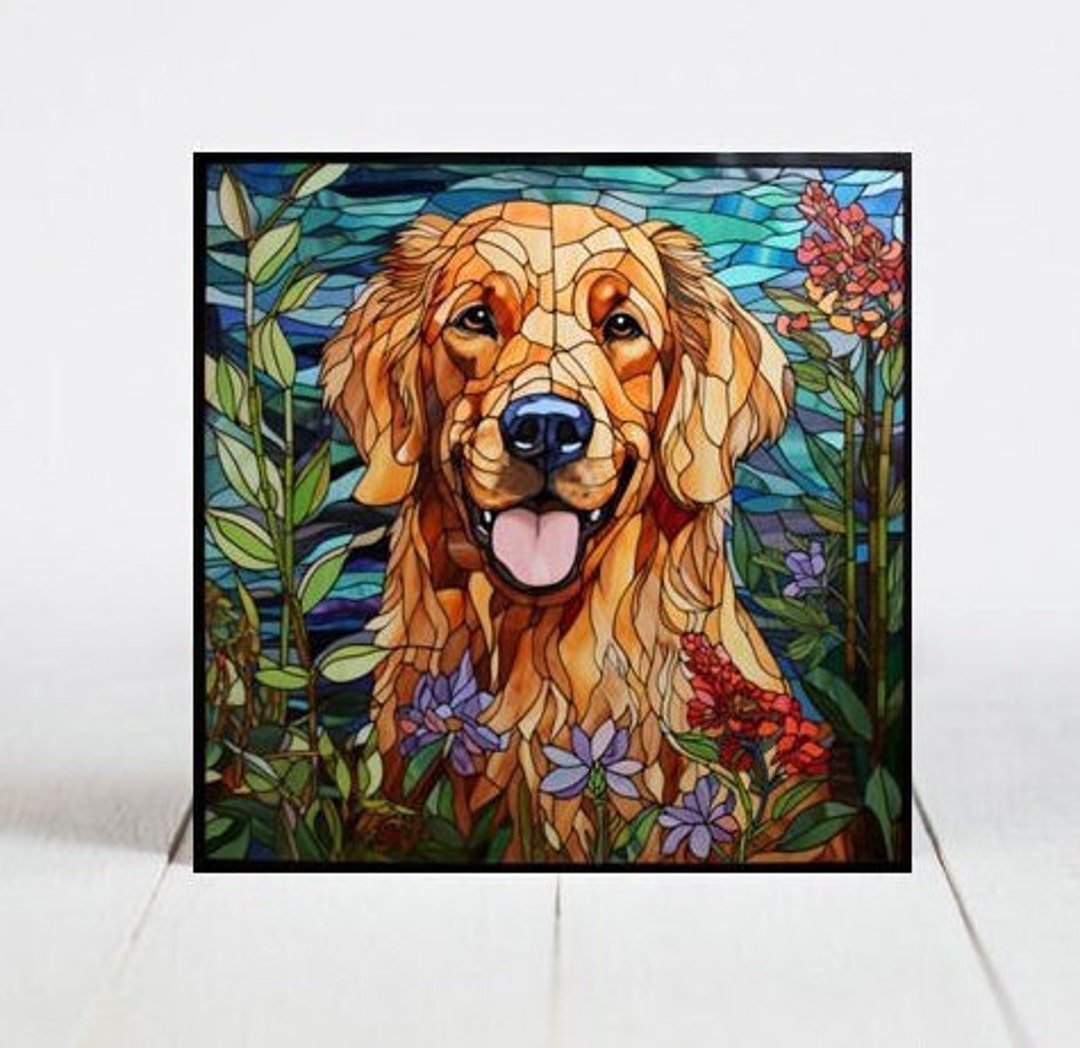 Golden Retriever Ceramic Tile, Golden Retriever Decorative Tile, Golden ...