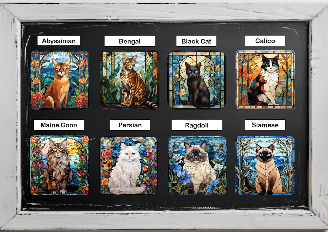 Cat Magnets | Faux Stained-glass Cat Lover Gifts | Cat Refrigerator ...