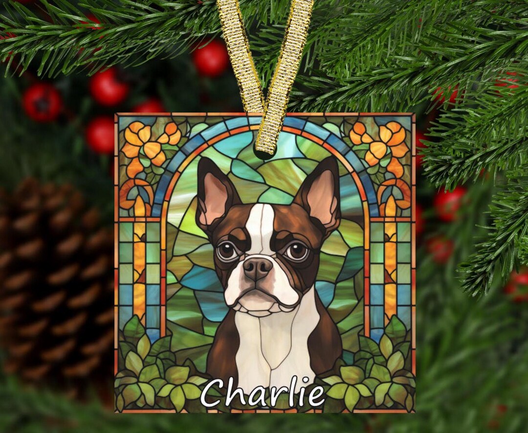 Personalized Boston Terrier Glass Christmas Ornament | Custom Boston ...