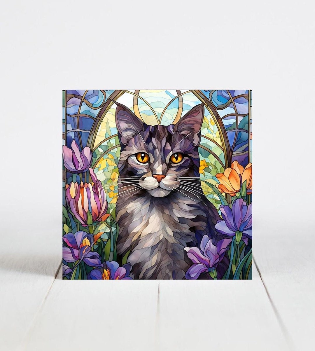 Grey Tabby Cat Ceramic Tile, Tabby Cat Decorative Tile, Tabby Cat Gift ...