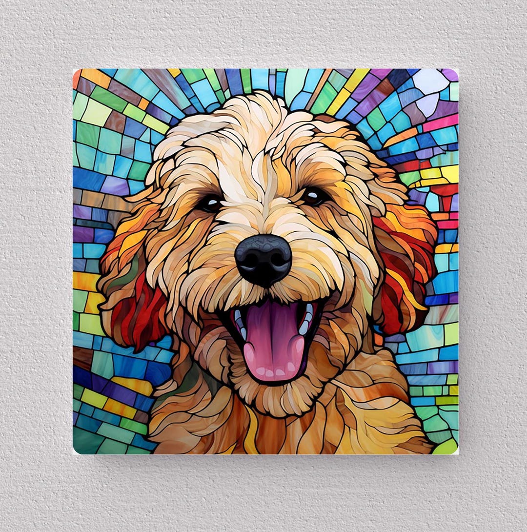 Mini Goldendoodle Wall Art, Mini Goldendoodle Decor, Faux Stained-glass ...