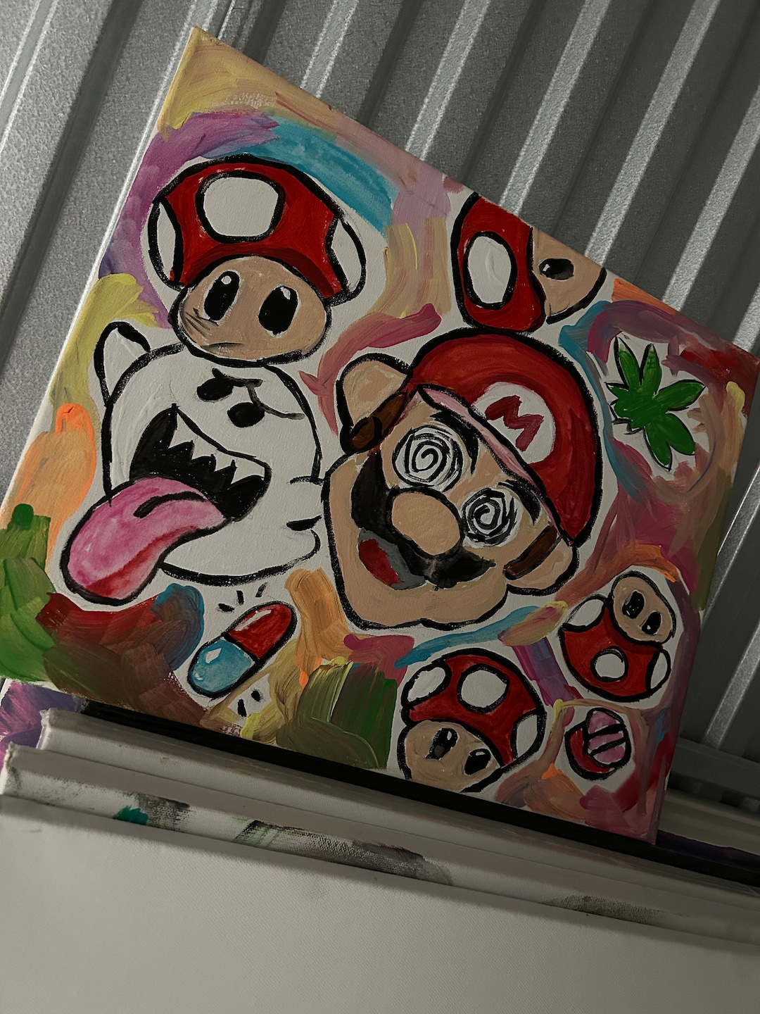 Super Mario N64 Trippy Cartoon Original 16x20 Painting Stretched Canvas ...