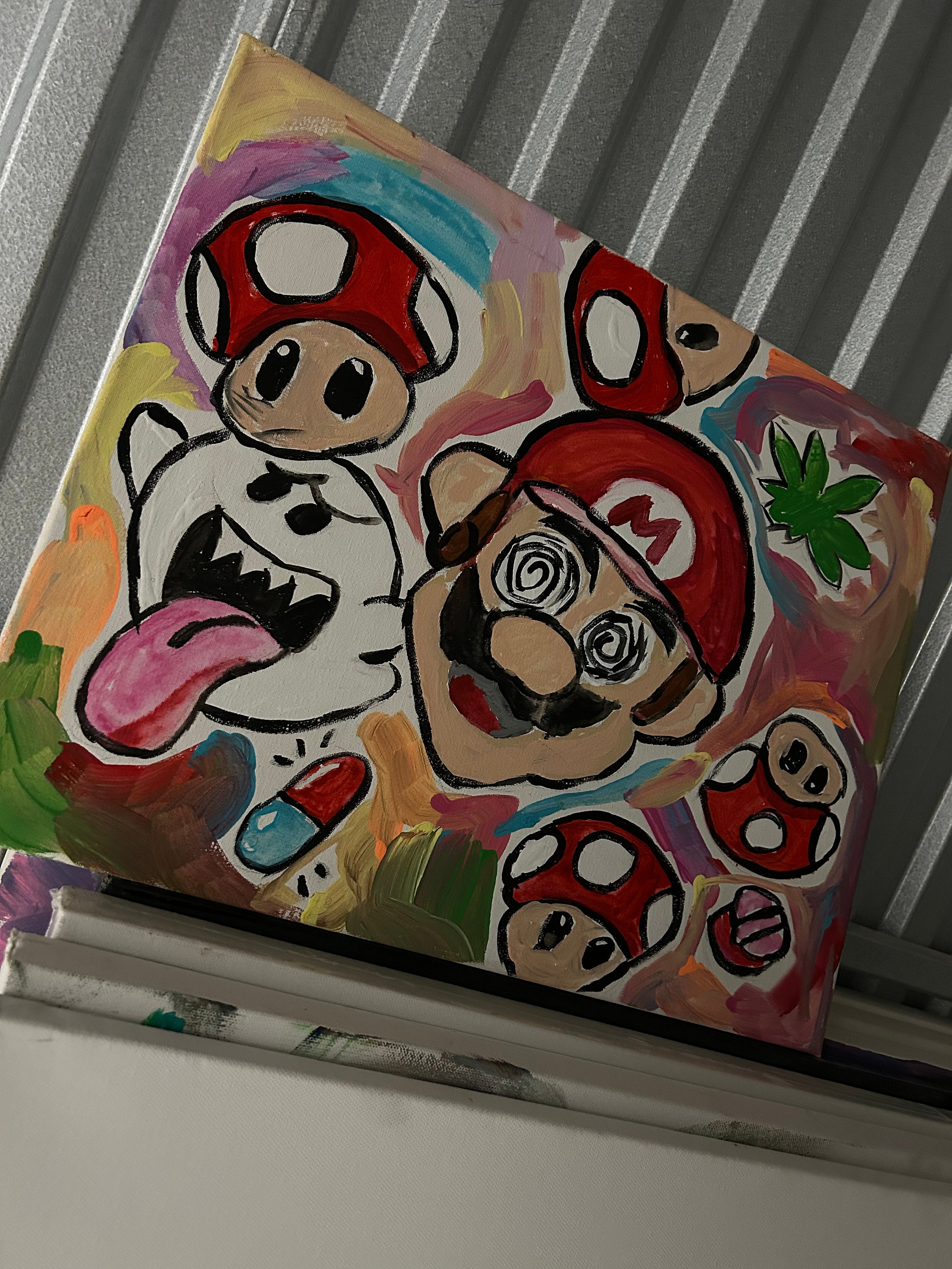 Super Mario N64 Trippy Cartoon Original 16x20 Painting Stretched Canvas ...