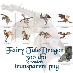 Fairytale Dragon. 9 Dragon Clipart, Dragon Overlay - Etsy