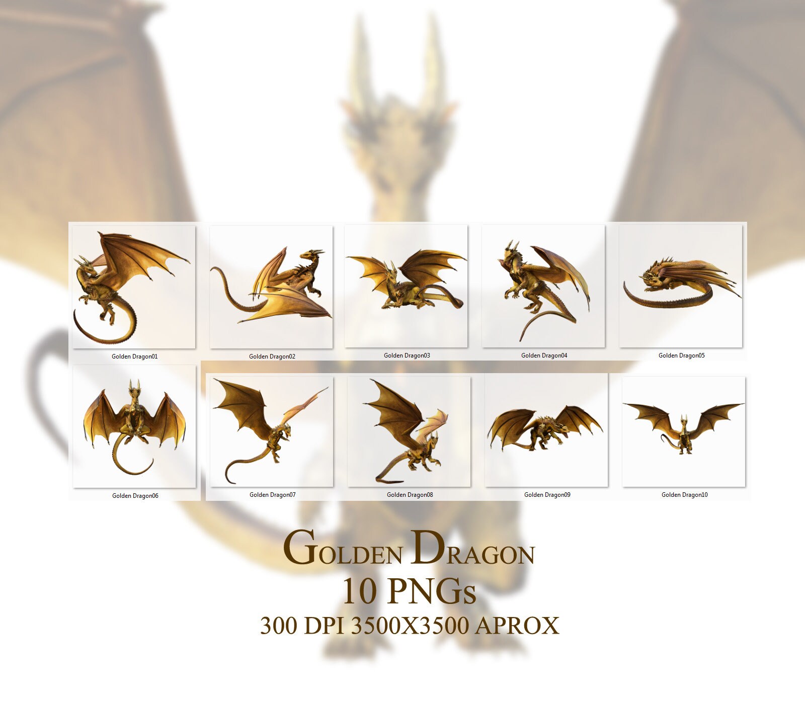 10 Golden Dragons Gold Dragon Overlays Dragons Clipart - Etsy