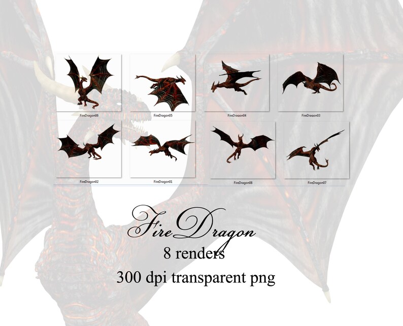 8 Fire Dragon Clipart Dragon Overlay - Etsy