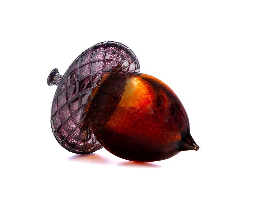 Metallic Bordeaux And Amber Giant Acorn Handblown Glass Made In Ca Table Scape Fall Décor Coffee