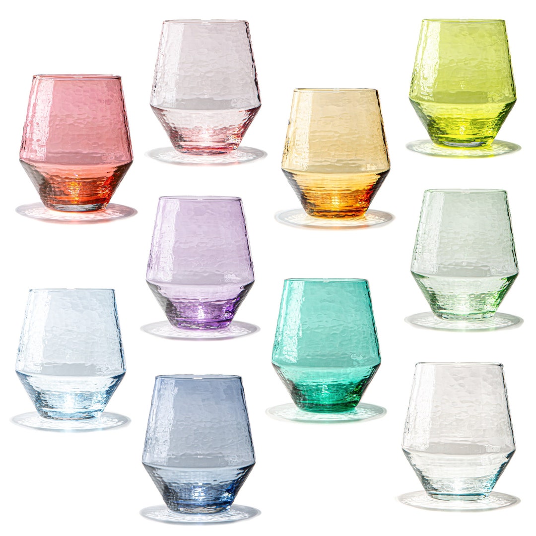 BIG BOW Set of 10 - Sparkling HANDBLOWN Stemless Glassware | Hammered ...