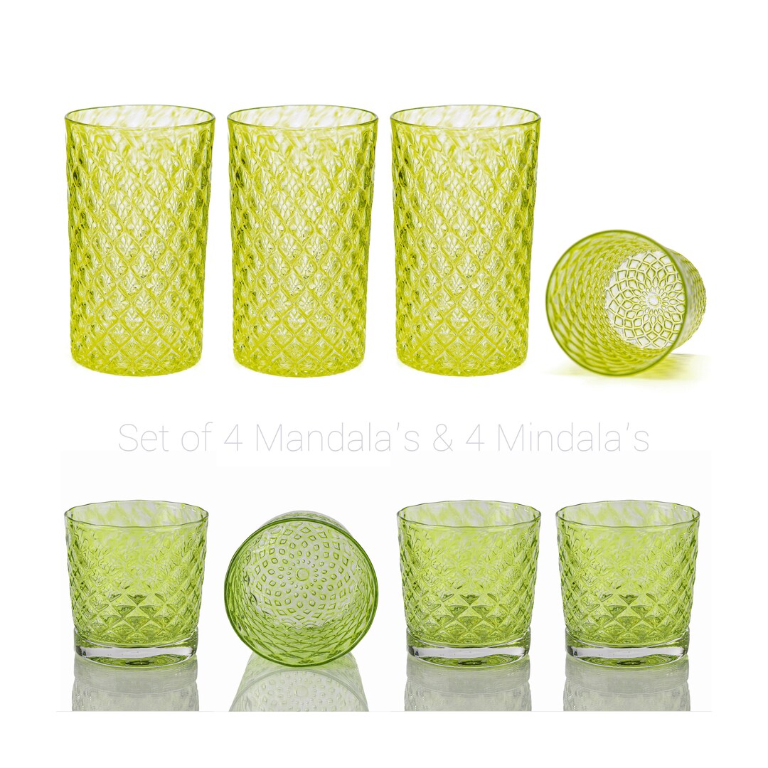 Lime | Mixed Set of 8 Handblown Glassware | Handmade in CA | Tumblers ...