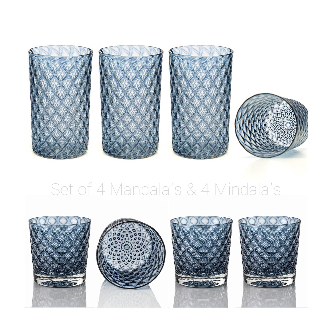 Slate Blue | Mixed Set of 8 Handblown Glassware | Handmade in CA ...